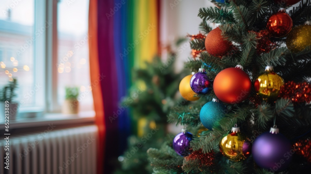 Christmas tree decorated in rainbow LGBT colors. Merry Christmas Pride ...