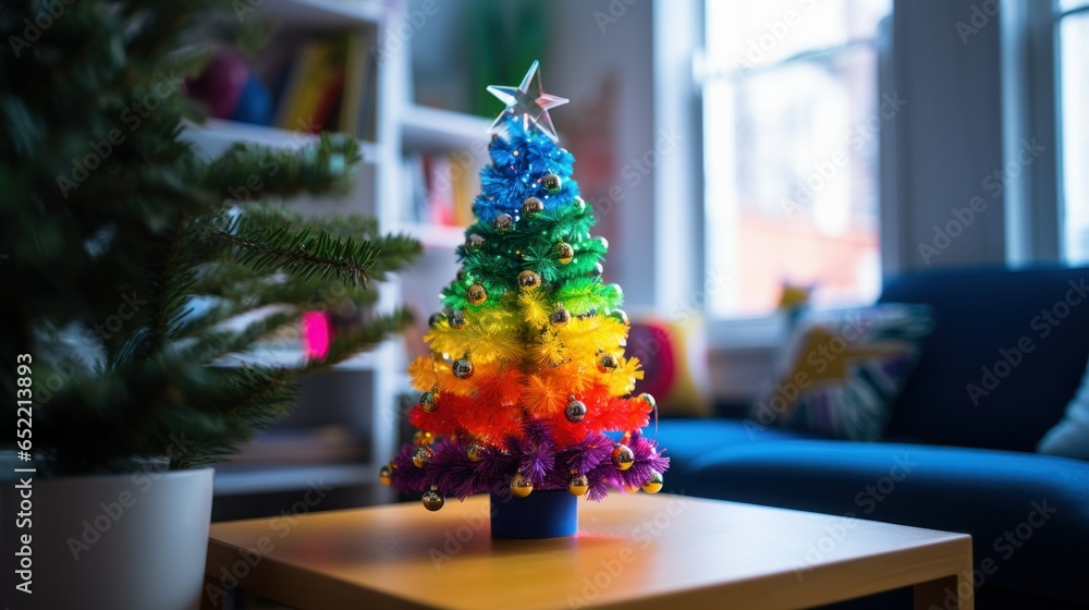 Christmas tree decorated in rainbow LGBT colors. Merry Christmas Pride ...