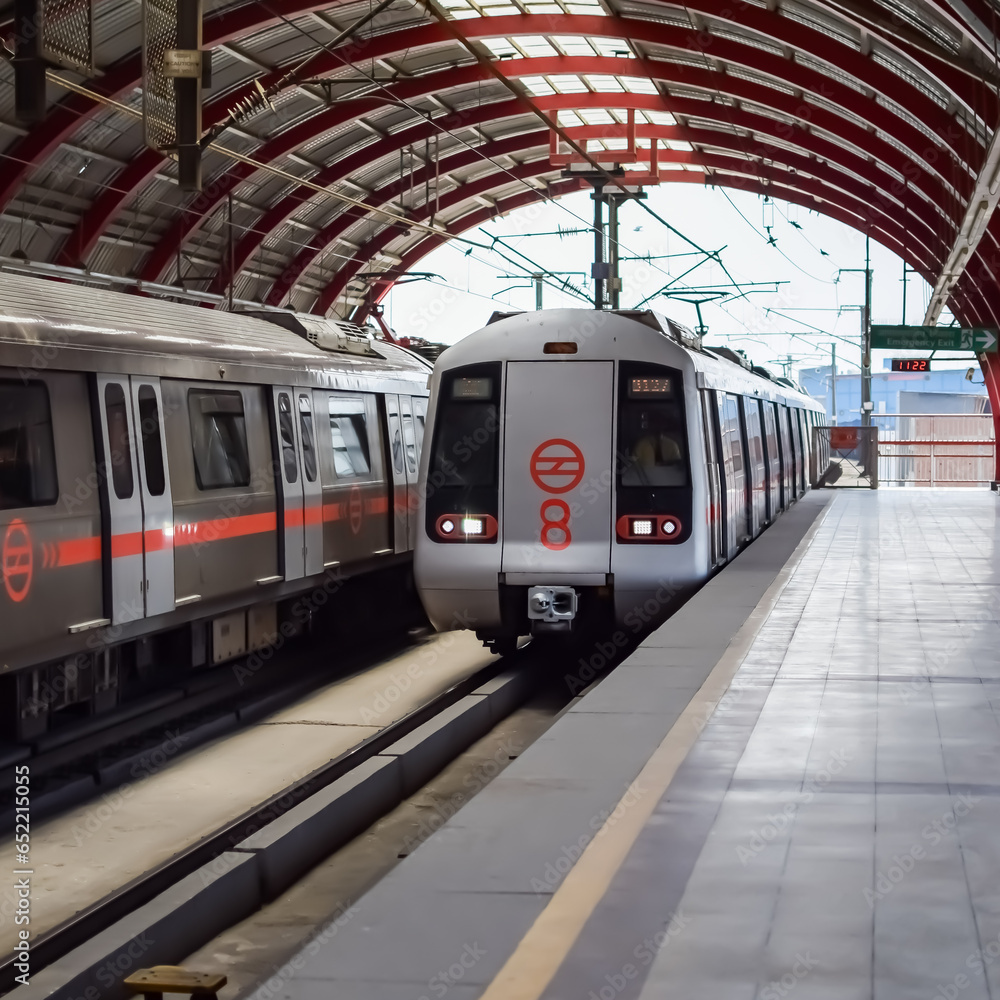 New Delhi India – August 10 2023 - Delhi Metro train arriving at ...