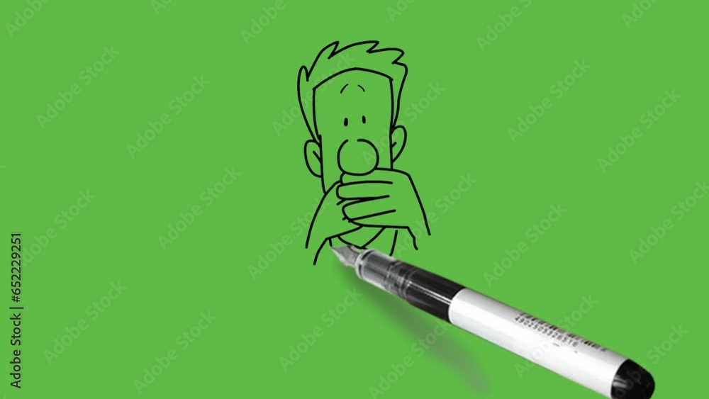 draw close view of young man shut his mouth with both hand wear tie ...