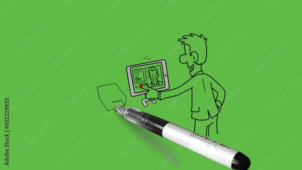 draw backside of standing young man operate computer and print ...