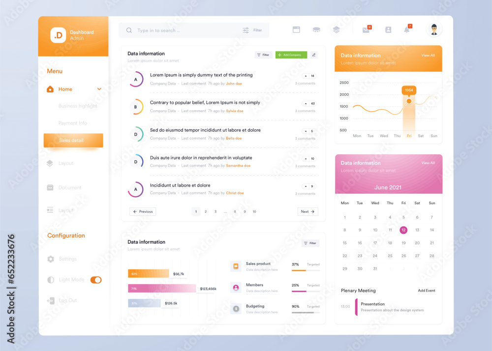 Infographic dashboard. UI design with graphs, charts and diagrams. Web ...