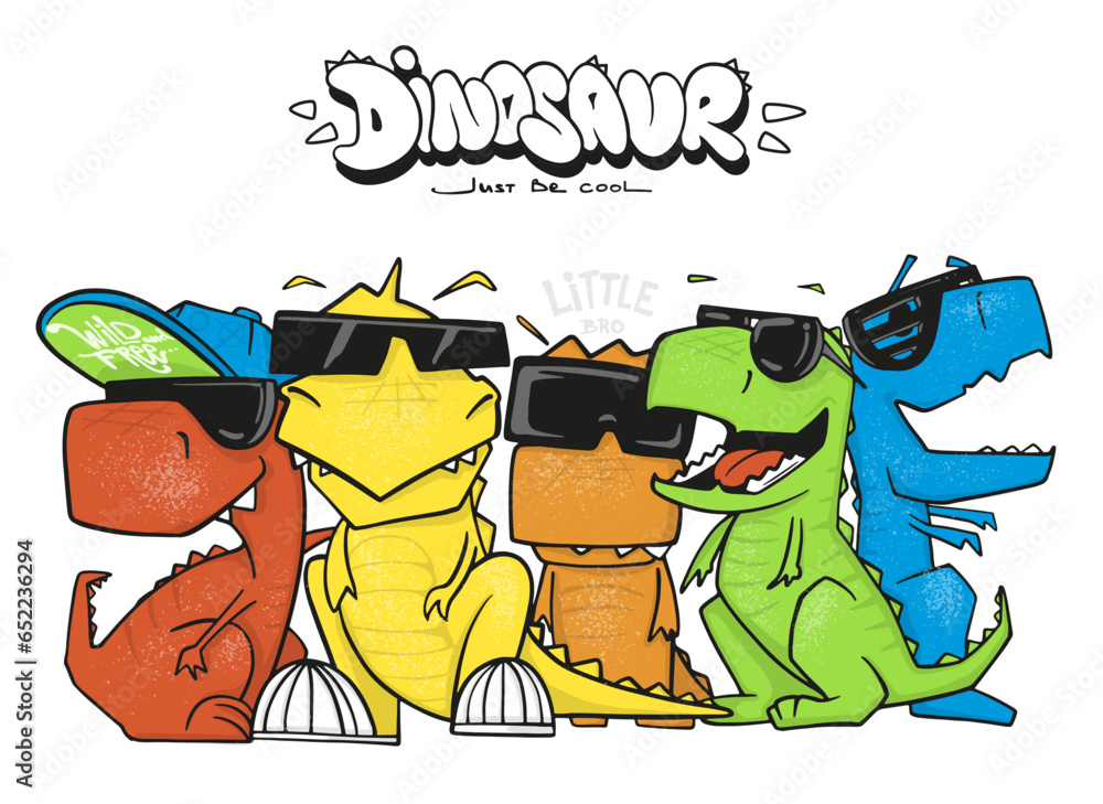 Funny dinosaurs comic style vector illustration. T-shirt design for ...