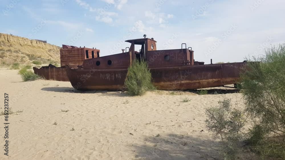 Rusty Corroded Ships in Sand, Apocalyptic Scenery From Former Aral Sea ...