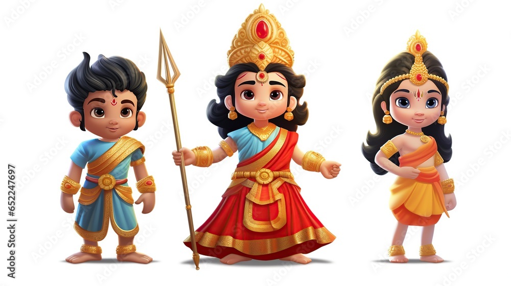 Ramayana story cartoon characters isolated white background. AI ...