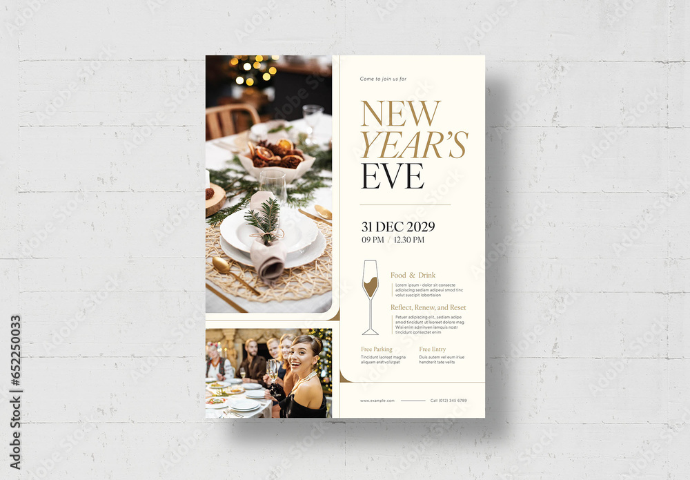 New Year Flyer Layout Modern Elegant NYE Party for Hotel Bar Restaurant ...