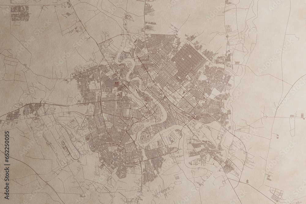 Map of Baghdad (Iraq) on an old vintage sheet of paper. Retro style ...