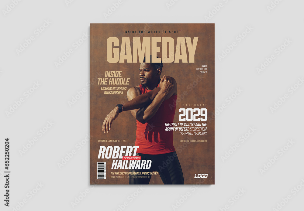 Sport Magazine Cover Layout Fitness Gym in Brown Style Stock Template ...