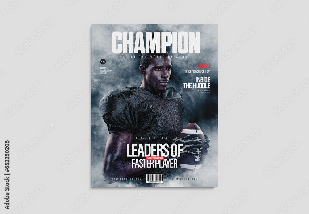 Sport Magazine Cover Layout Modern Black Grey Style Stock Template ...