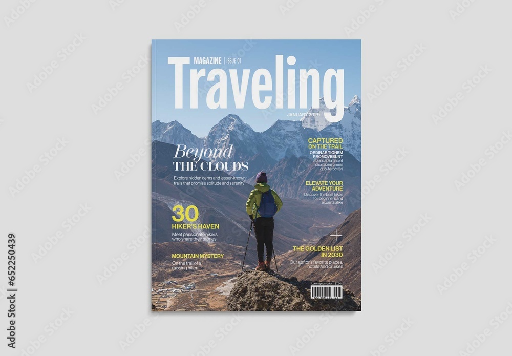 Travel Magazine Cover Layout for Adventure Outdoor Activity Nature ...