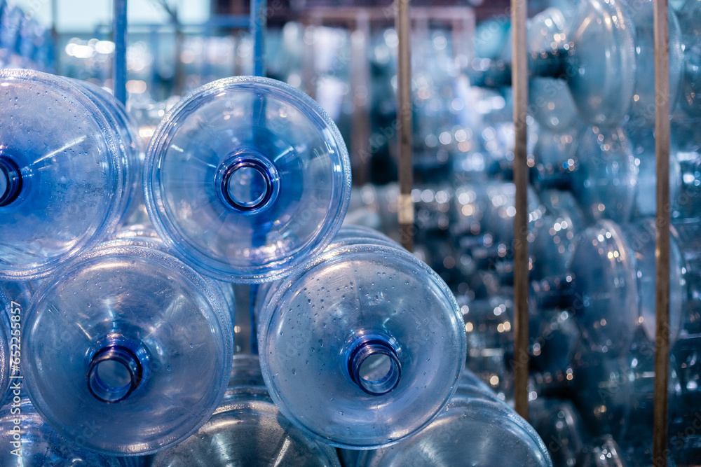 Plastic bottle for drinking water in production line of factory ...