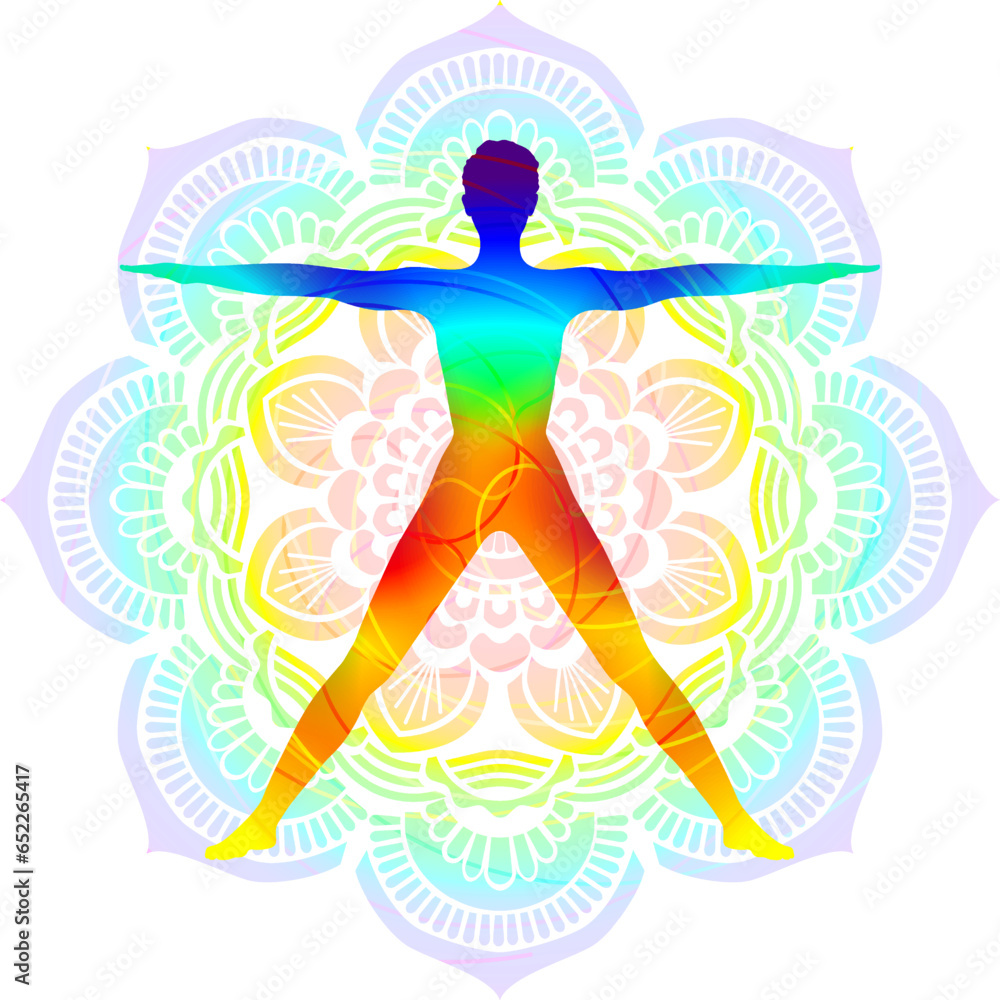 Colorful silhouette yoga posture. Star pose or Five Pointed Star pose ...