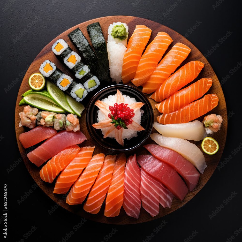 japanese sushi food. Maki ands rolls with tuna, salmon, shrimp, crab ...