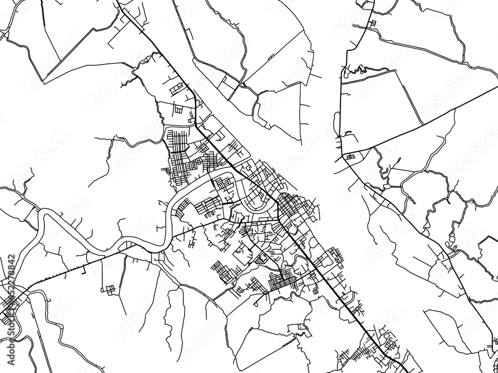 Vector road map of the city of VNM Long Xuyen in Vietnam with black roads on a white background ...