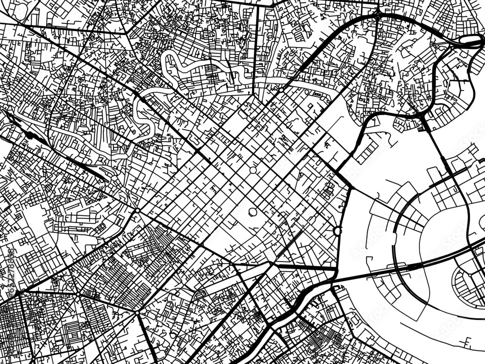 Vector road map of the city of VNM Ho Chi Minh City Center in Vietnam with black roads on a ...