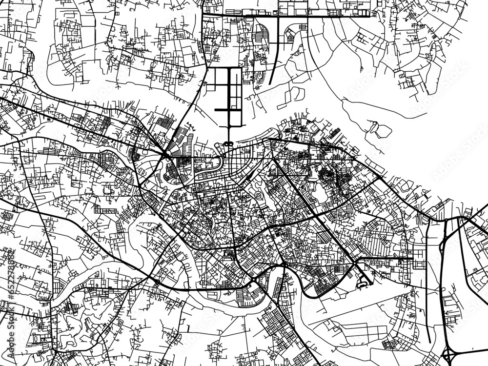 Vector road map of the city of VNM Haiphong in Vietnam with black roads on a white background ...