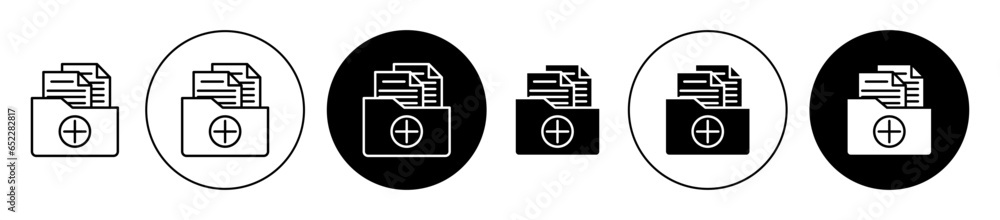 Medical history folder icon set in black filled and outlined style ...