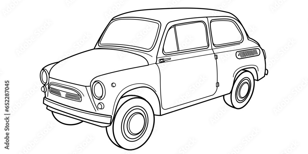 Classic retro coupe car of 50s, 60s. Car as jalopy. Side view. Outline ...