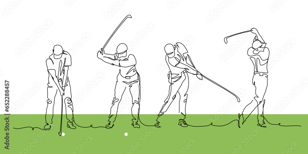 Golfer making swing motion on golf course. Vector illustration. One ...