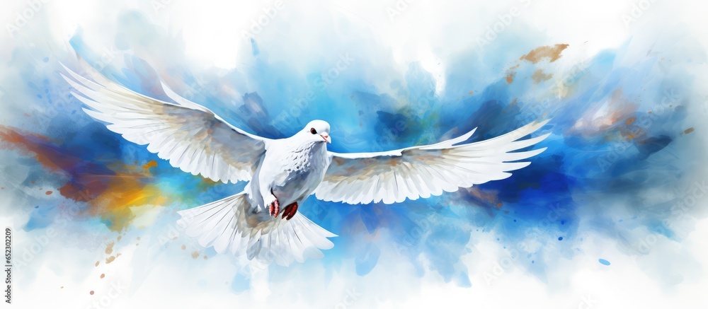 Watercolor style painting of a white dove with freedom and peace ...