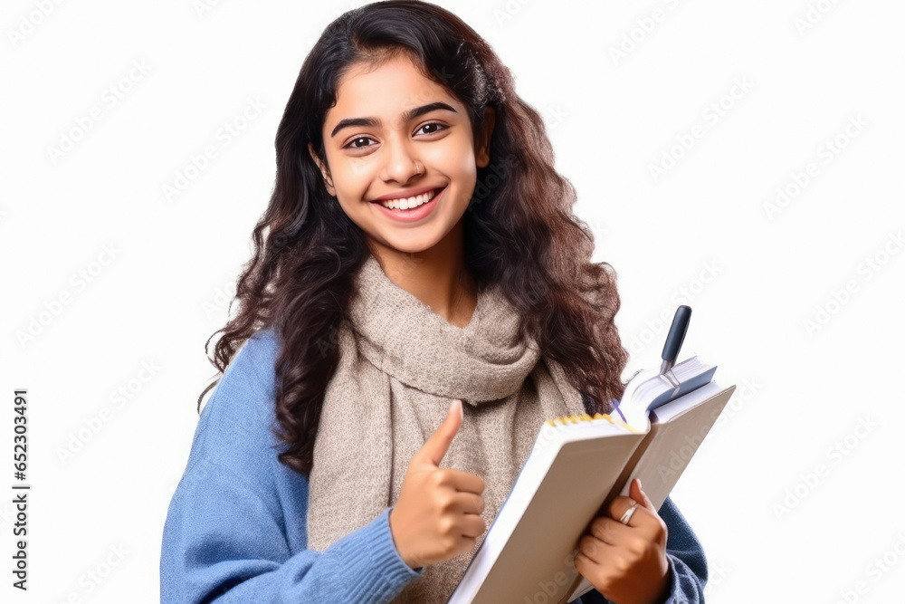 Indian college girl student smiling and showing thumps up Stock Photo ...