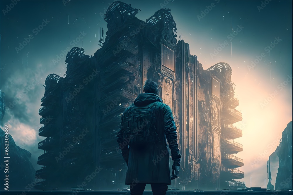 architect standing infront of a giant building half built half virtual ...