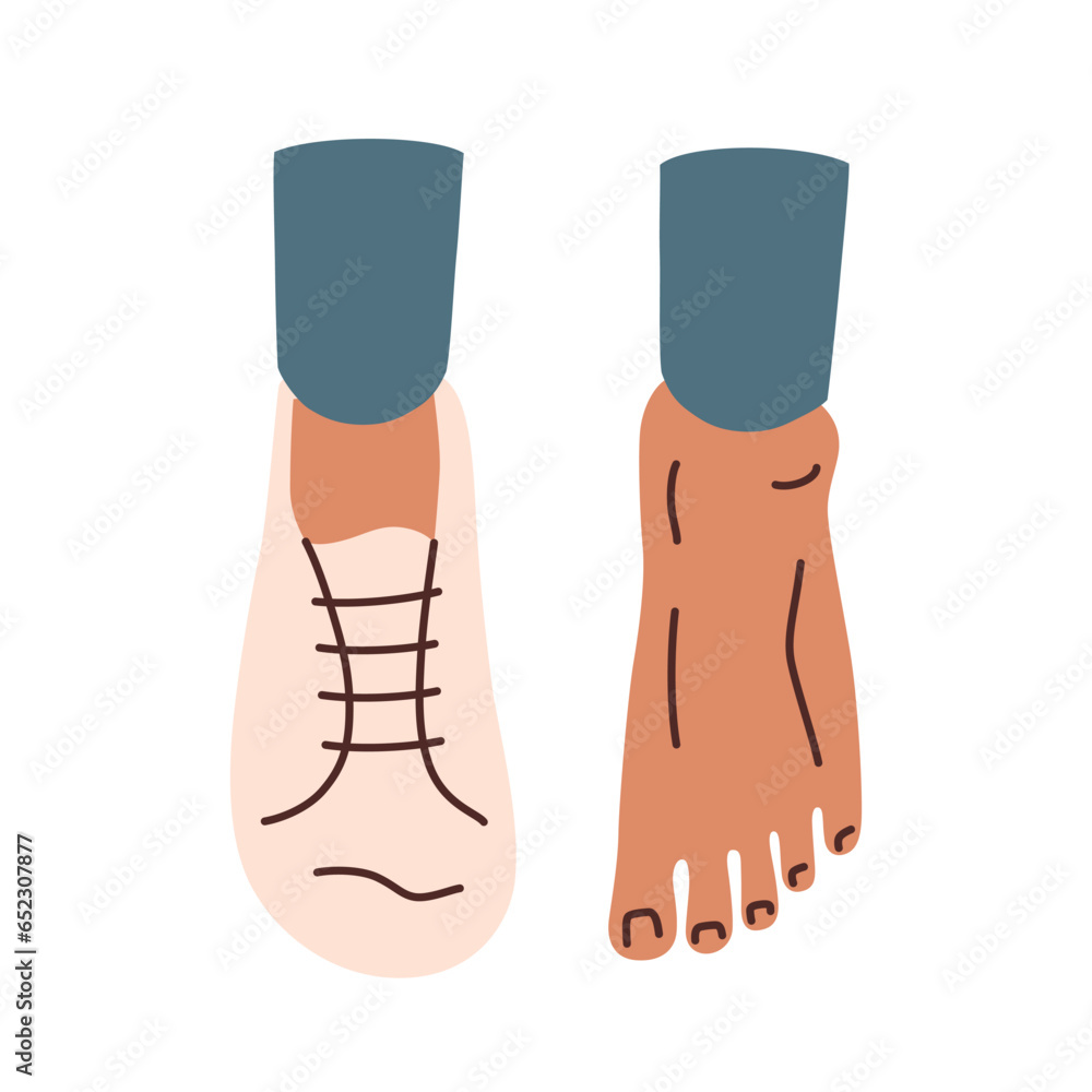 Barefoot shoes with wide toe box, human foot icon, vector doodle ...