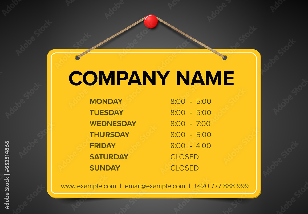 Yellow Shop opening time hours card vector template Stock Template ...