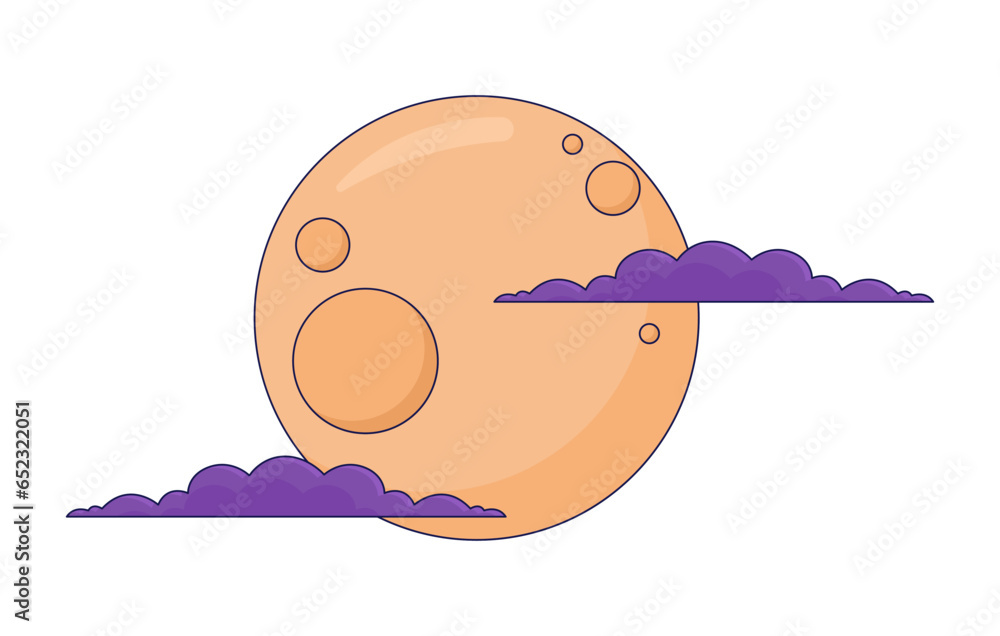 Creepy full moon clouds 2D linear cartoon object. Halloween night ...