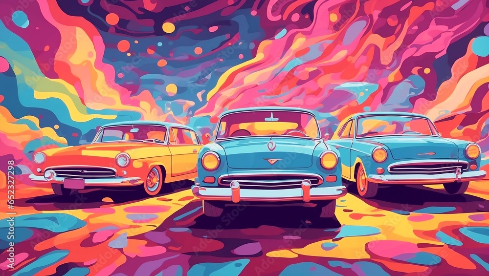 Flat Cartoon Illustration of Cars in a Vibrant Vector Style Stock ...