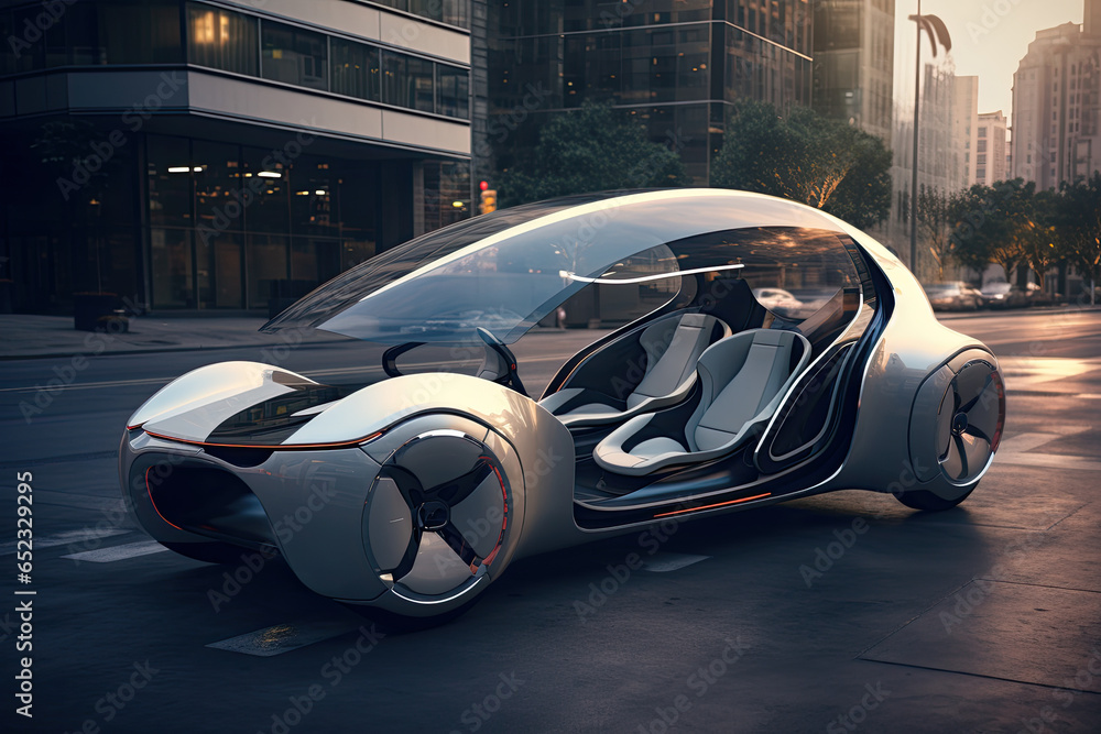 aerodynamic self driving car (robotaxi) with two seats, generative ai ...