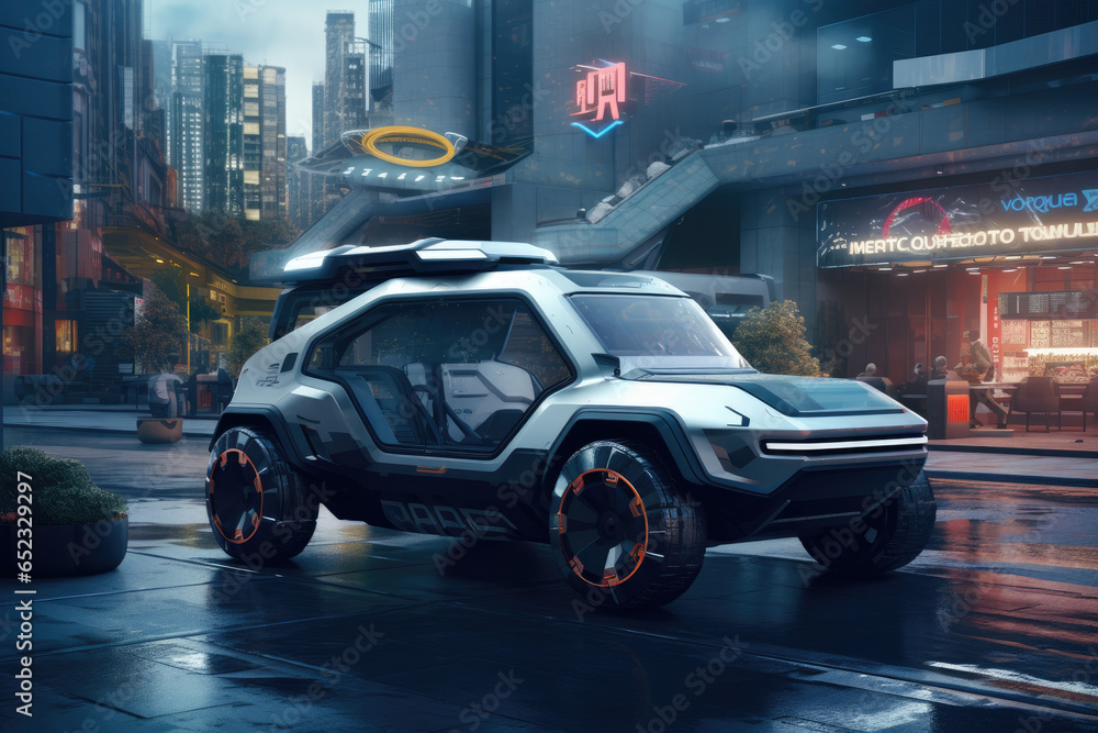 Robost self driving car inspired by the cybertruck, generative ai Stock ...
