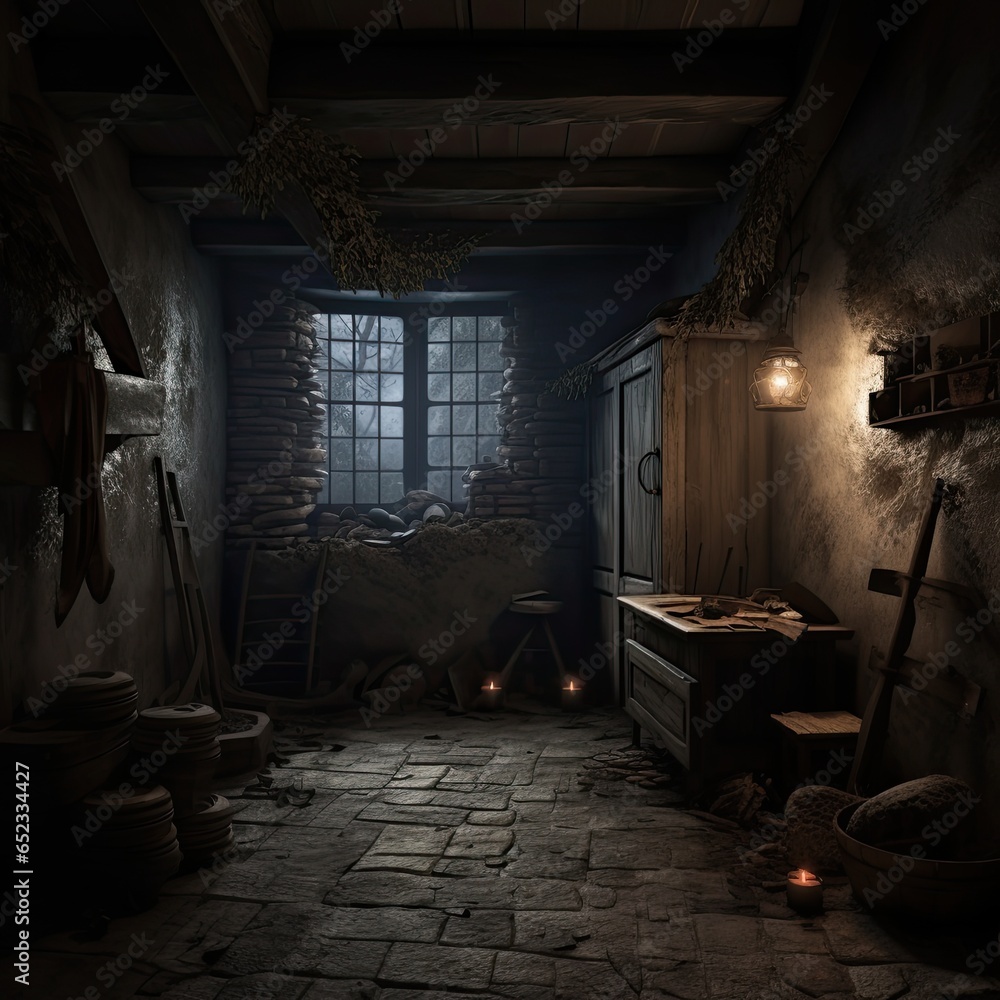 An illustration of a room in a medieval castle. Game design. Medieval ...