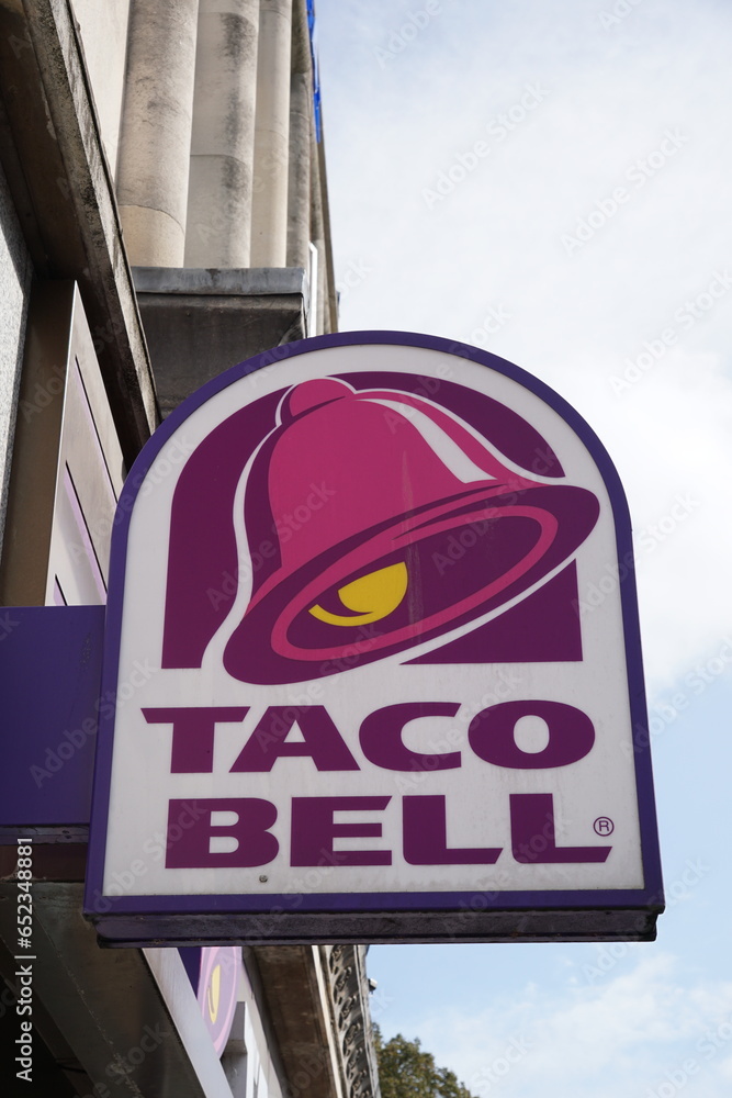 Southampton England 25 September 2023 - Taco Bell logo sign outside ...