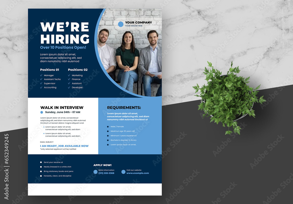 Blue and White Company Job Vacancy Flyer Stock Template | Adobe Stock