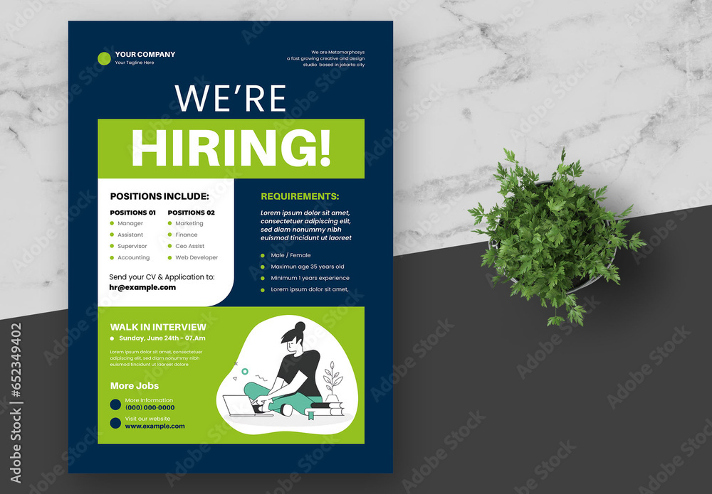 Dark Blue and Green Company Job Vacancy Flyer Stock Template | Adobe Stock