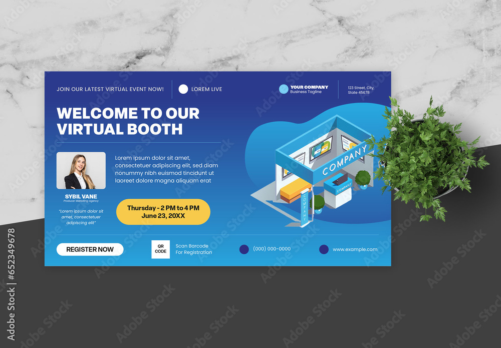 Blue and White Virtual Booth Social Media Event Image Stock Template ...