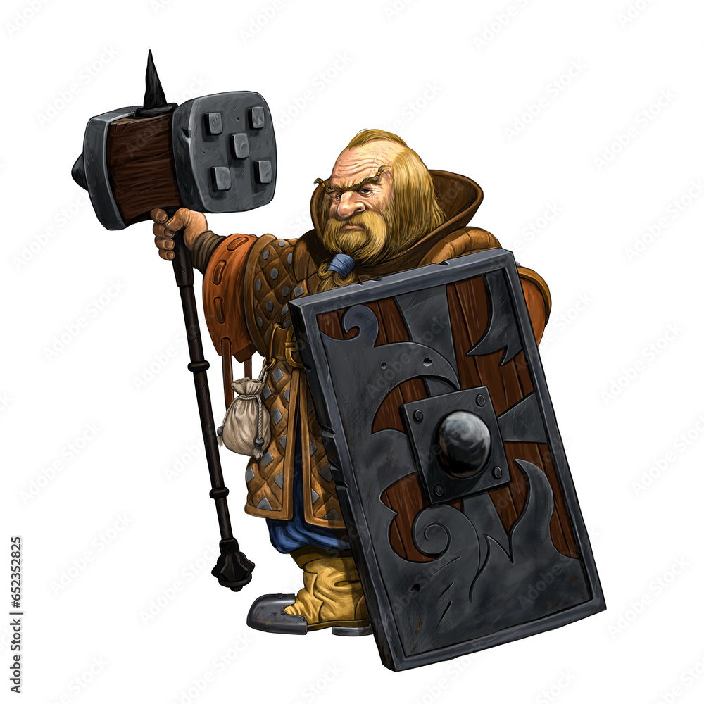 Battle dwarf with hammer. Digital fantasy illustration with knight ...