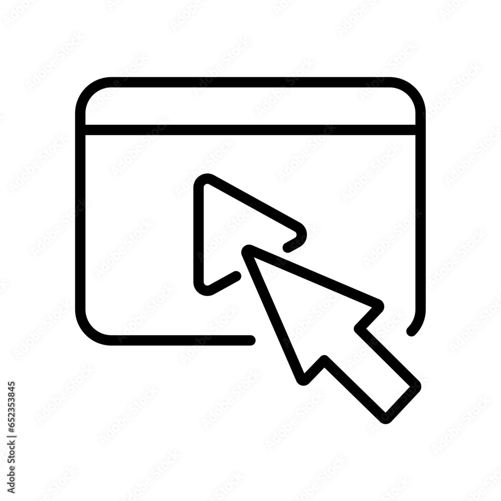 Click, cursor, film, watch video icon. Play button with arrow cursor ...