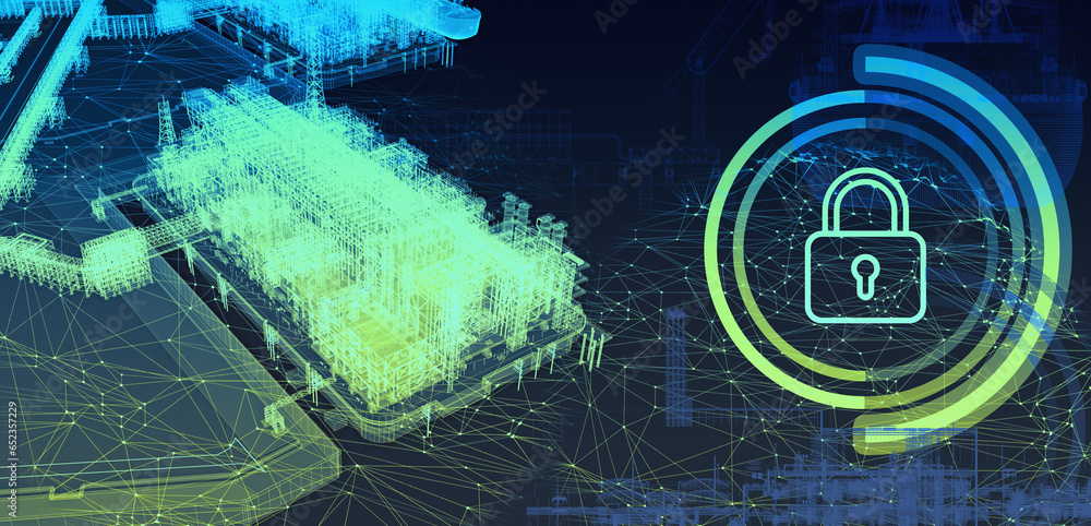 Cyber security in the oil and gas industry. Scheme. 3d-rendering Stock ...