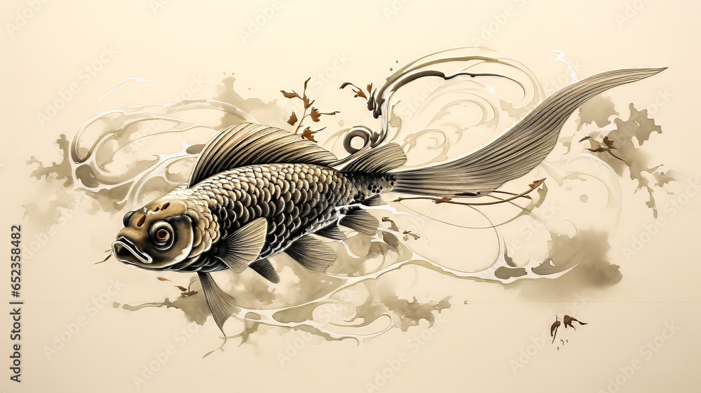 Calligraphy Fish Illustration. Generative AI. A digital illustration of ...