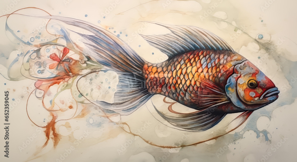 Calligraphy Fish Illustration. Generative AI. A digital illustration of ...