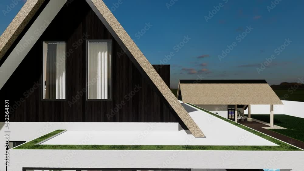 Modern house with thatch roofing, reed roof on the house, pool area ...