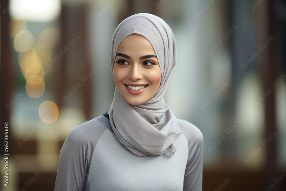 Foto de Muslim woman in hijab clothes in office building modern woman ...