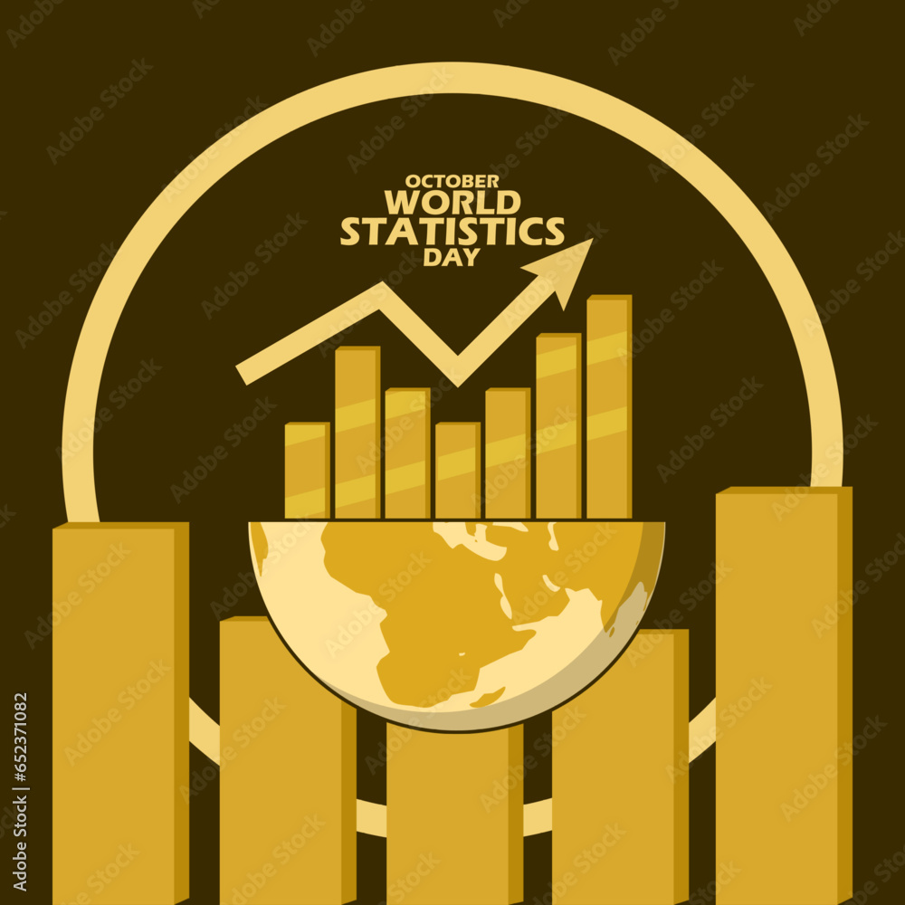 Golden bar statistics with arrows on earth, with frame and bold text on ...