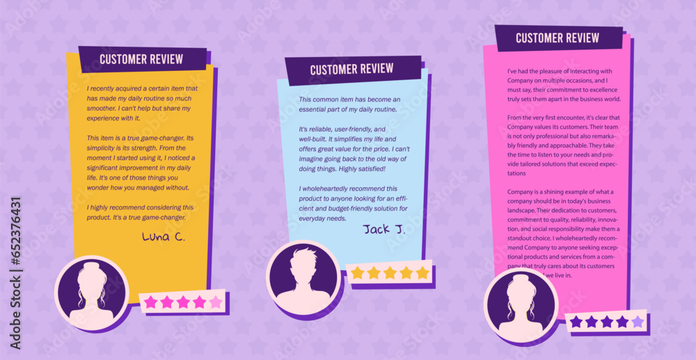 Colorful customer service feedbacks with three vertical and square ...