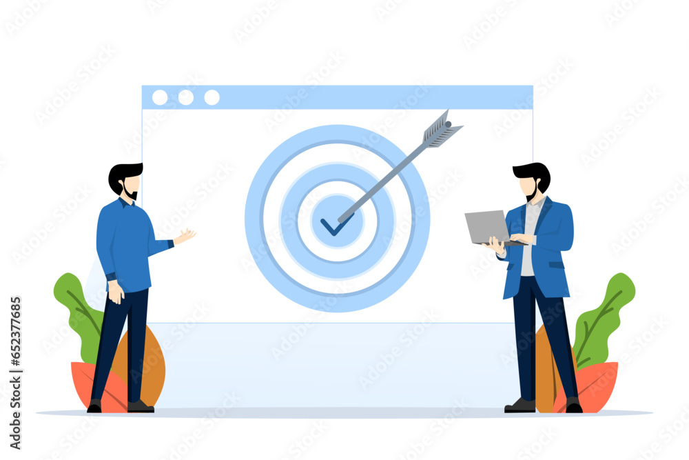 Business goals concept. The character sets tasks, goals and objectives ...