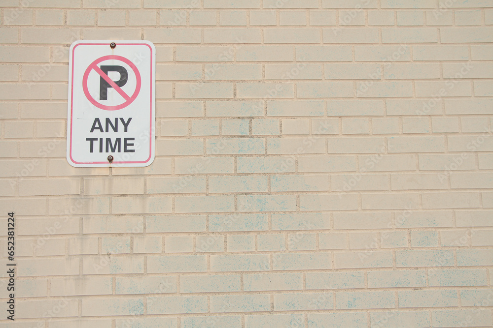 no parking any time symbol writing text rectangle horizontal sign on ...