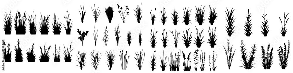 set of bush grass shrub herb silhouette vector transparent background ...