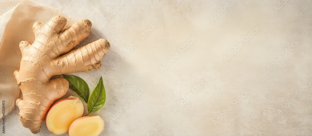 Ginger isolated pastel background Copy space Overhead view Stock Photo ...